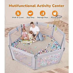 Dripex Foldable Baby Playpen, 71"×69" Play Pens for Babies and Toddlers, Safe Anti-Fall Play Yard with Gates, Baby Fence with Breathable Mesh, Indoor & Outdoor Kids Activity Center, Ash Grey