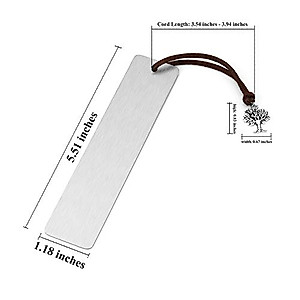 JOVIVI Personalized Metal Bookmarks, Custom Message Stainless Steel Rectangle Tag with Tree of Life Tassel for Book Lover Kids Office School Reading