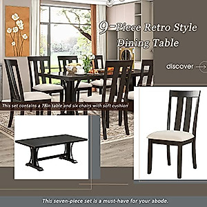 LZ LEISURE ZONE Dining Table Set, 9-Piece Retro Style Dining Room Sets, 78" Wood Rectangular Table and 8 Dining Chairs for Dining Room, Espresso
