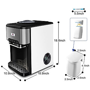 Water Cooler Dispenser Built-in Ice Maker Countertop,3-in-1 Portable Ice Machine 44lbs Daily,Top Loading 5 Gallon Water Dispenser w. Child Safety Lock & Tri-Temp Water Option-Hot,Cold & Ice Block