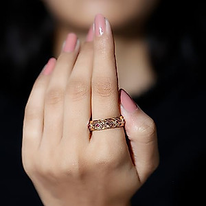 Rosec Jewels Vintage Inspired Lab Grown Ruby Eternity Band, Celtic Knot Design (AAAA Quality Certified Ruby) - Wedding Anniversary Band Ring, 14K Yellow Gold, Size:US 5.00