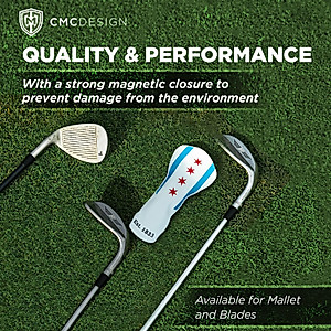 CMC Design Custom Chicago Flag Embroidered Golf Driver Head Cover - Glove Soft Lining - Design Elements Include Applique and Embossing - Great Fit for Any Club as Golf Head Covers, Wood Driver Cover