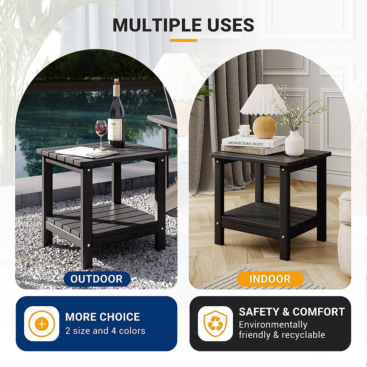 UDPATIO Outdoor Side Table for Patio, XXL Double Rectangular Adirondack Table Poolside Patio Table, HDPE End Table for Outside Backyard Pool Indoor Companion, Easy Maintenance All Weather