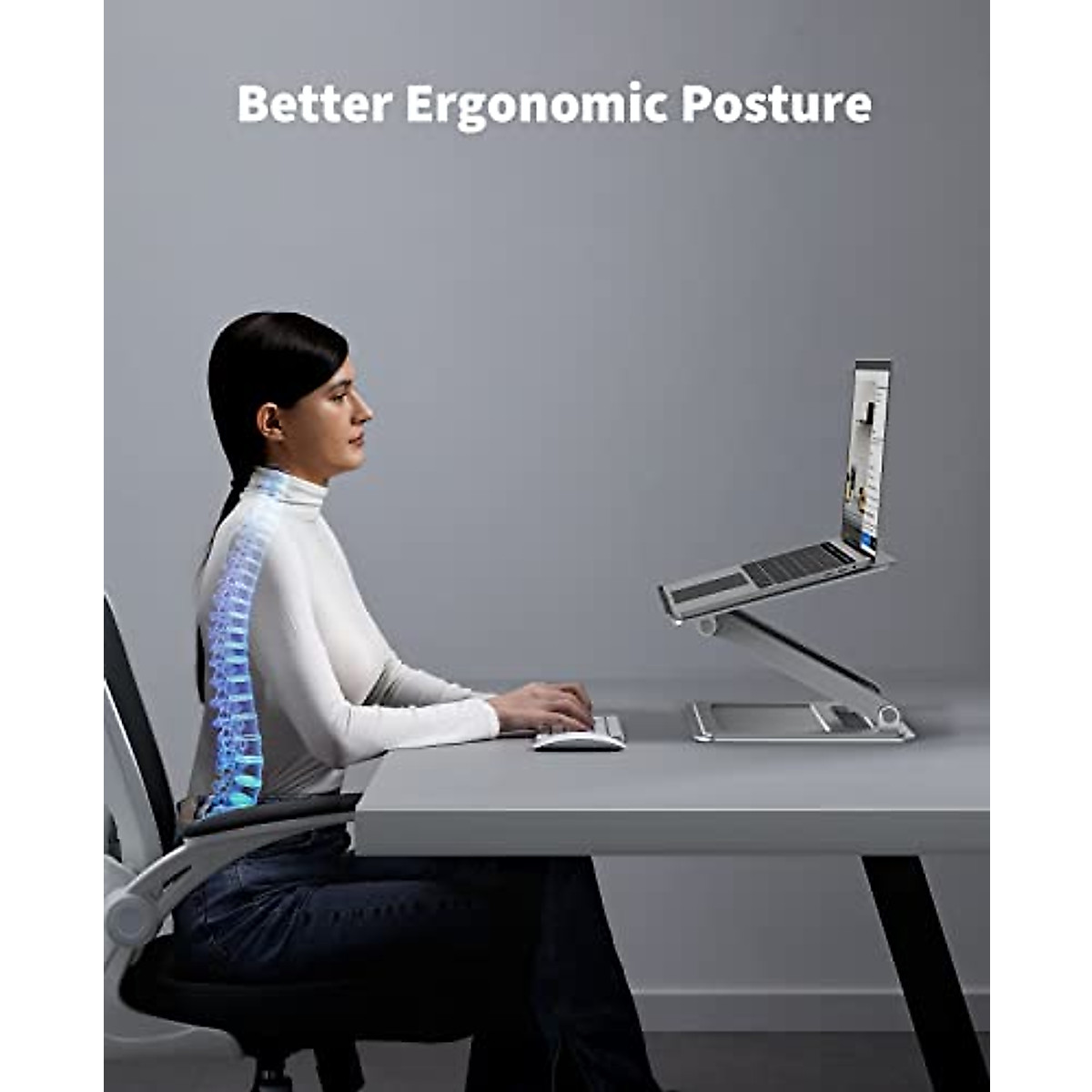 LORYERGO Adjustable Laptop Stand, Portable Laptop Riser for 17.3inch Laptops, Adjustment Laptop Stand for Desk, Portable Laptop Riser Holds Up to 17.6lbs Laptop Riser for Notebook - Sliver