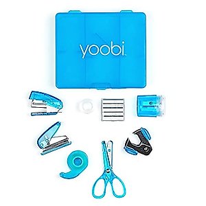Yoobi Blue Mini Office Supply Kit – Mini School Supplies Kit for Kids & Adults – Includes Scissors, Mini Stapler, Staple Remover, Staples, Tape Dispenser & More – School, Home or Office Supplies Kit