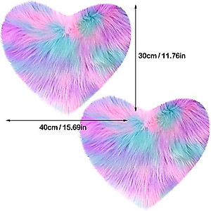 2 Pieces Fluffy Faux Area Rug Heart Shaped Rug Fluffy Room Carpet for Home Living Room Sofa Floor Bedroom, 12 x 16 Inch (Pink, Purple, Green)