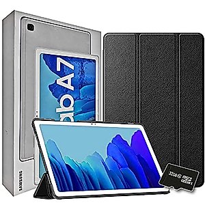 SAMSUNG 2020 Galaxy Tab A7 10.4” Inch 32 GB Wi-Fi Android 10 Touchscreen International Tablet (Silver) Bundle – Slim Trifold Hard Shell Case and 32GB Micro SD Card