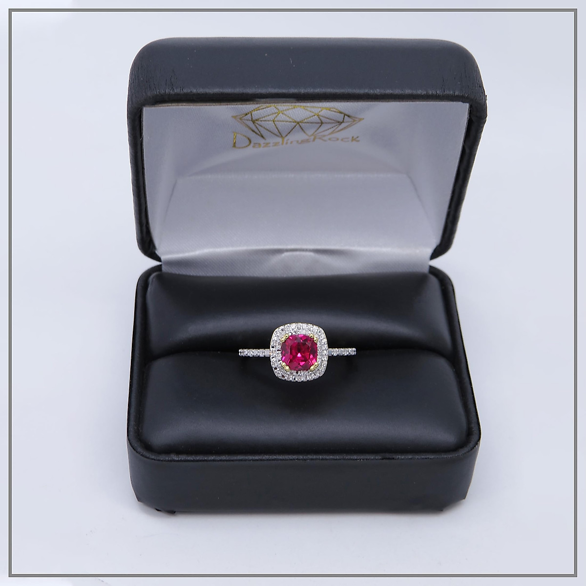 Dazzlingrock Collection 10K 6 MM Cushion Lab Created Ruby & Round Diamond Engagement Ring, Yellow Gold, Size 8