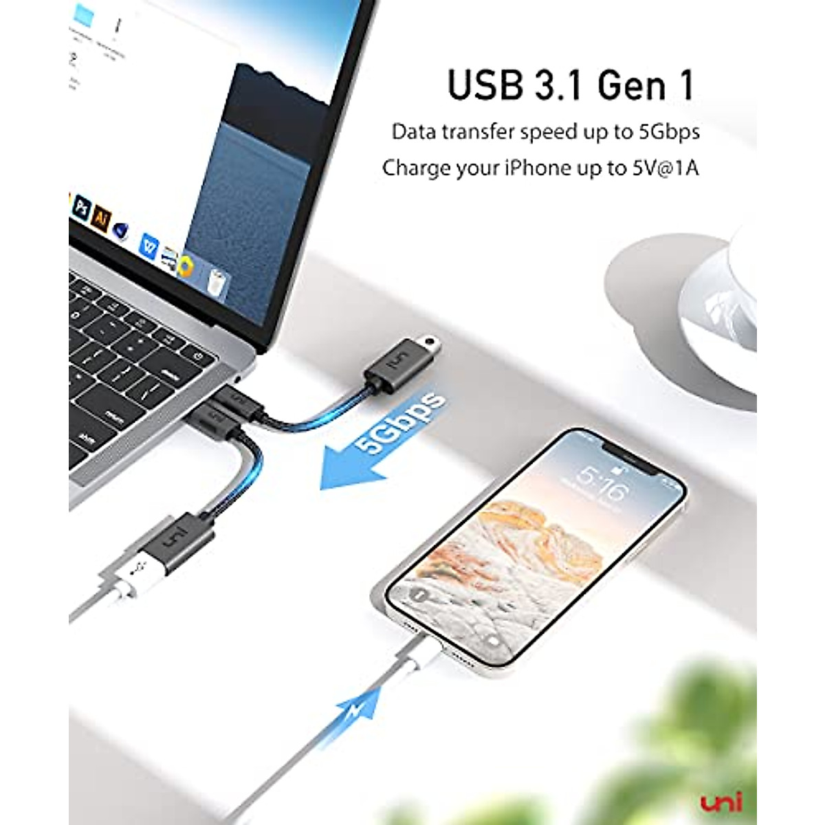 uni USB-C to USB 3.0 Adapter 2 Pack [Aluminum Shell], 5Gbps USB-C to USB Adapter, USB-C OTG Cable (Thunderbolt 3/4 Compatible) for MacBook Pro/Air, iPad Pro/Air, Surface Laptop, Galaxy S21 & More