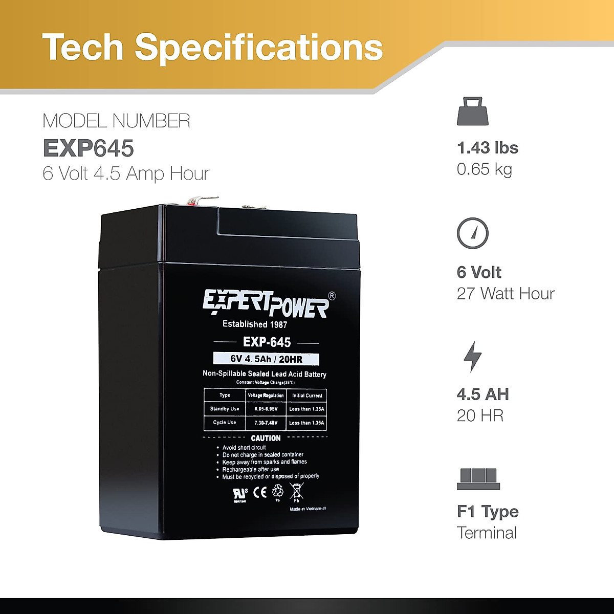ExpertPower 6 Volt 4.5 Amp Rechargeable Battery (EXP645) - 10 Pack
