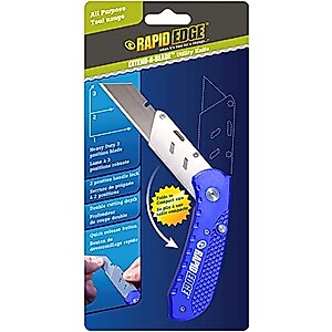 Rapid Edge Extend-A-Blade™ Utility Knife (Folding Razor Knife with Double Length Box Cutter Blade and 3 Sliding Blade Positions)