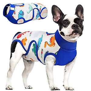 KOESON Recovery Suit for Dogs, Soft Dog Surgery Recovery Suit Female Male Anti Licking, Dinosaur Suitical Recovery Suit for Dogs After Surgery Dog Spay Recovery Suit with Pee Hole Blue L