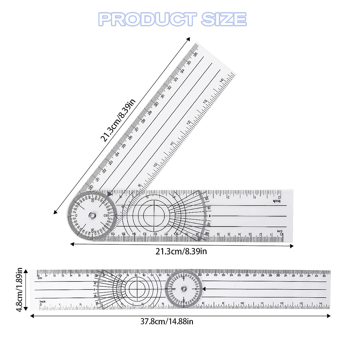 Plastic Goniometer Clear Quick Angle Protractor Angle Finder Angle Ruler with 7 Inch Arm 360 Degree Angle Measurement Tool for School Office Measuring Drawing Students Work (2 Pcs)