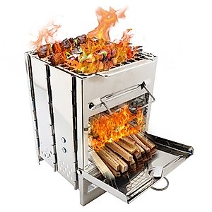 LIXADA Camping Wood Stove Folding Stainless Steel Stove Grill Portable Backpacking Stove Alcohol Burn Stove with BBQ Grill Storage Bag (Type1)