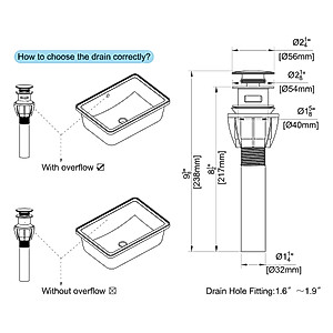 Derengge PD-4305-BN Bathroom Sink Drain with Overflow Vessel Sink Lavatory Vanity Push up Pop up Drain Stopper Brushed Nickel Finished