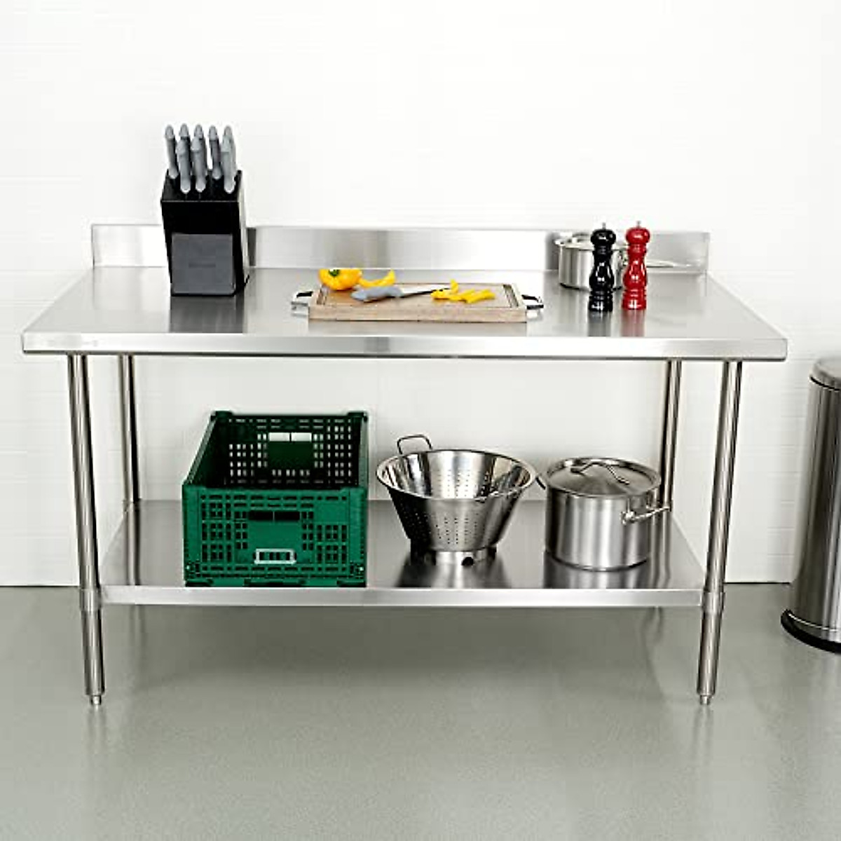 Restaurantware Kitchen Tek 16-Gauge 304 Stainless Steel Commercial Work Table - Medium Duty, 4" Backsplash, Undershelf - 30" x 60" - 1 count box,Silver