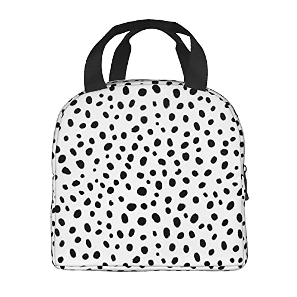 Cute Black Dot On White Lunch Box Bento Box Insulated Lunch Boxes Reusable Waterproof Lunch Bag With Front Pocket For Travel Office Picnic