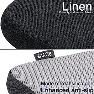 BUYUE Natural Linen Magnetic Bar Stool Cushions Set of 4, Enhanced Anti-Slip Breathable Small Chair Seat Pads for Café Bistro Stackable Metal Stools (Square, Black, 4 Counts)