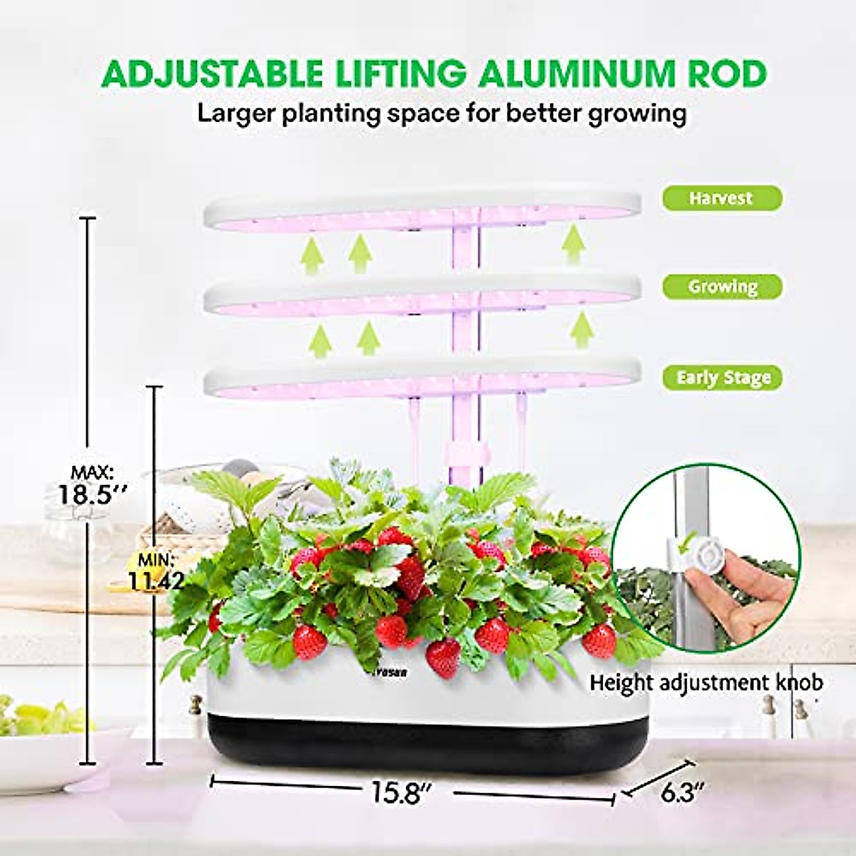 VIVOSUN Hydroponics Growing System, 10 Pods Smart Indoor Herb Garden Kit with Grow Light, 18.5" Height Adjustable Indoor Hydroponic Garden for Fruits, Flower & Vegetables