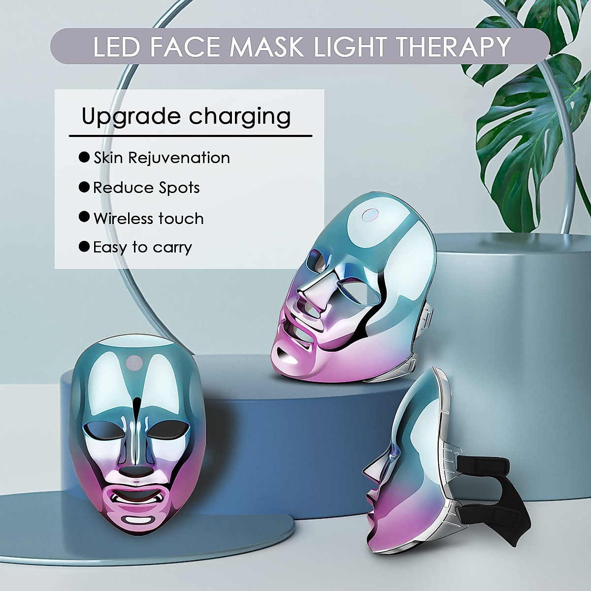 YUESUO LED Face Mask Light Therapy, Anti Aging Device 7 Color Spa Facial Mask for Skin Rejuvenation Acne Treatment