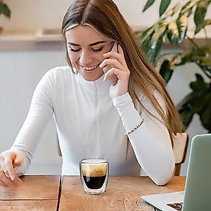 Gencywe Double Walled Espresso Cups Set of 4, 3 Ounce Clear Expresso Coffee Mugs, Espresso Shot Glasses, Double Wall Insulated Espresso Cups Suit for Espresso Machine, Microwave Safe