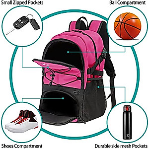 WOLT | Basketball Backpack Large Sports Bag with Separate Ball holder & Shoes compartment, Best for Basketball, Soccer, Volleyball, Swim, Gym, Travel (Pink)