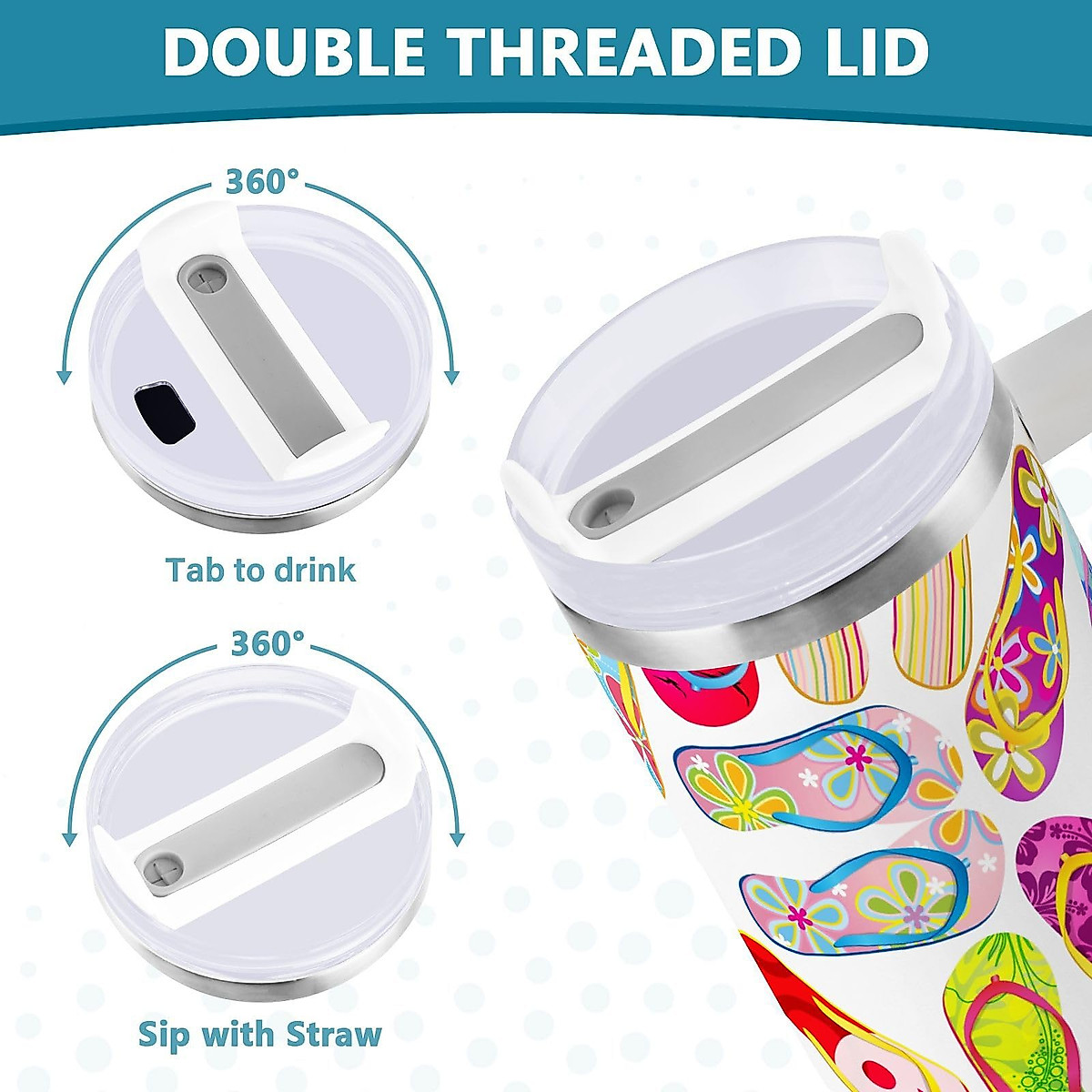 Emelivor Colorful Flip Flops 30 oz Tumbler with Lid and Straw Insulated Tumblers with Handle Leak Proof Travel Coffee Mug Water Cup Bottles for Men Women Sports Gym