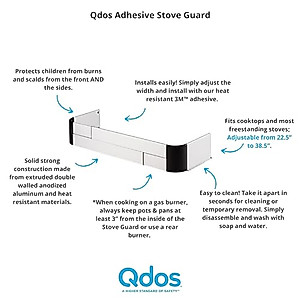 Qdos Safety Adhesive Aluminum Stove Guard - Complements Modern Kitchen Designs - Fits Cooktops & Most Freestanding Stoves - Protects from Front & Sides - Easy to Install - Quick Removal for Cleaning