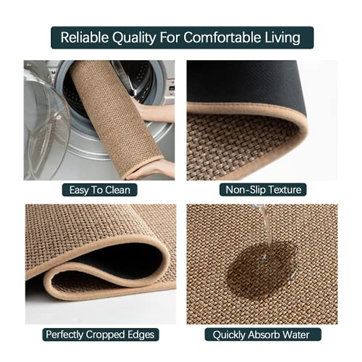 Hiroshi Kitchen Rugs and Mats Non Skid Natural Rubber Twill Washable Waterproof Comfort Standing Mat Runner for Kitchen, Floor, Office, Sink, Laundry(Beige, 17.7*29.5+17.7*47.2)