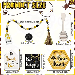 5 Pieces Bee Wooden Tiered Tray Decor Set, Bee Kind Sign Sweet as Can Bee Wood Block Decor Bee Wood Bead Garland 3D Raised Letter Bee Kitchen Decor for Spring Home Farmhouse Rustic Decorations