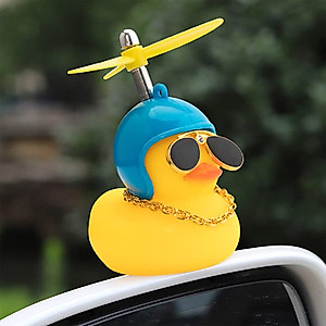 wonuu Rubber Duck Car Ornaments Yellow Duck Car Dashboard Decorations with Propeller Helmet Swim Ring Necklace and Sunglasses, Blue