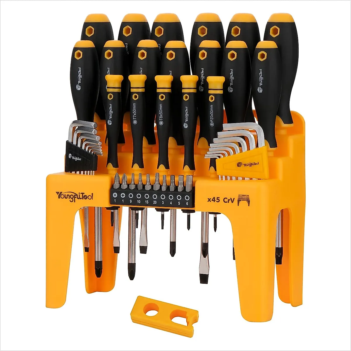 YF YoungFulTool 45Pcs Magnetic Screwdriver Set with Plastic Racking Hex Key Allen Wrench Precision Screwdrivers Flat Phillip Pozi Torx Screwdrivers Magnetic Screwdriver Handle DIY Tools Men Tools