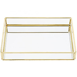 GEEKLLS Breakfast Tray Storage Tray Gold Rectangle Glass Makeup Organizer Tray Dessert Plate Jewelry Display Home Kitchen Decor