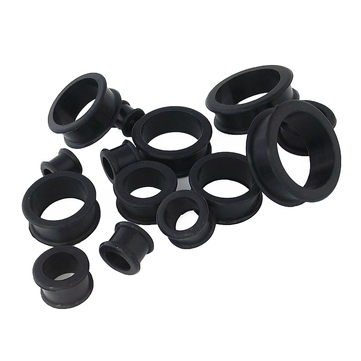 Pair 13/16" (20MM) BLACK SILICONE FLAT FLARE TUNNELS Double Flare Gauges Thin Soft Flexible Flesh Plugs (2pcs)