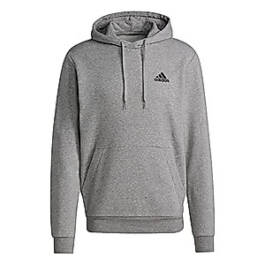 adidas Men's Essentials Fleece Hoodie, Medium Grey Heather/Black, Large