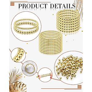 Taiyin 40 Pcs Gold Beaded Bracelet for Women Sets Gold Bead Bracelet Elastic Ball Bracelet Gold Beaded Bracelets for Women Beaded Stretch Bracelets for Friendship Jewelry Gifts, 4 mm and 6 mm