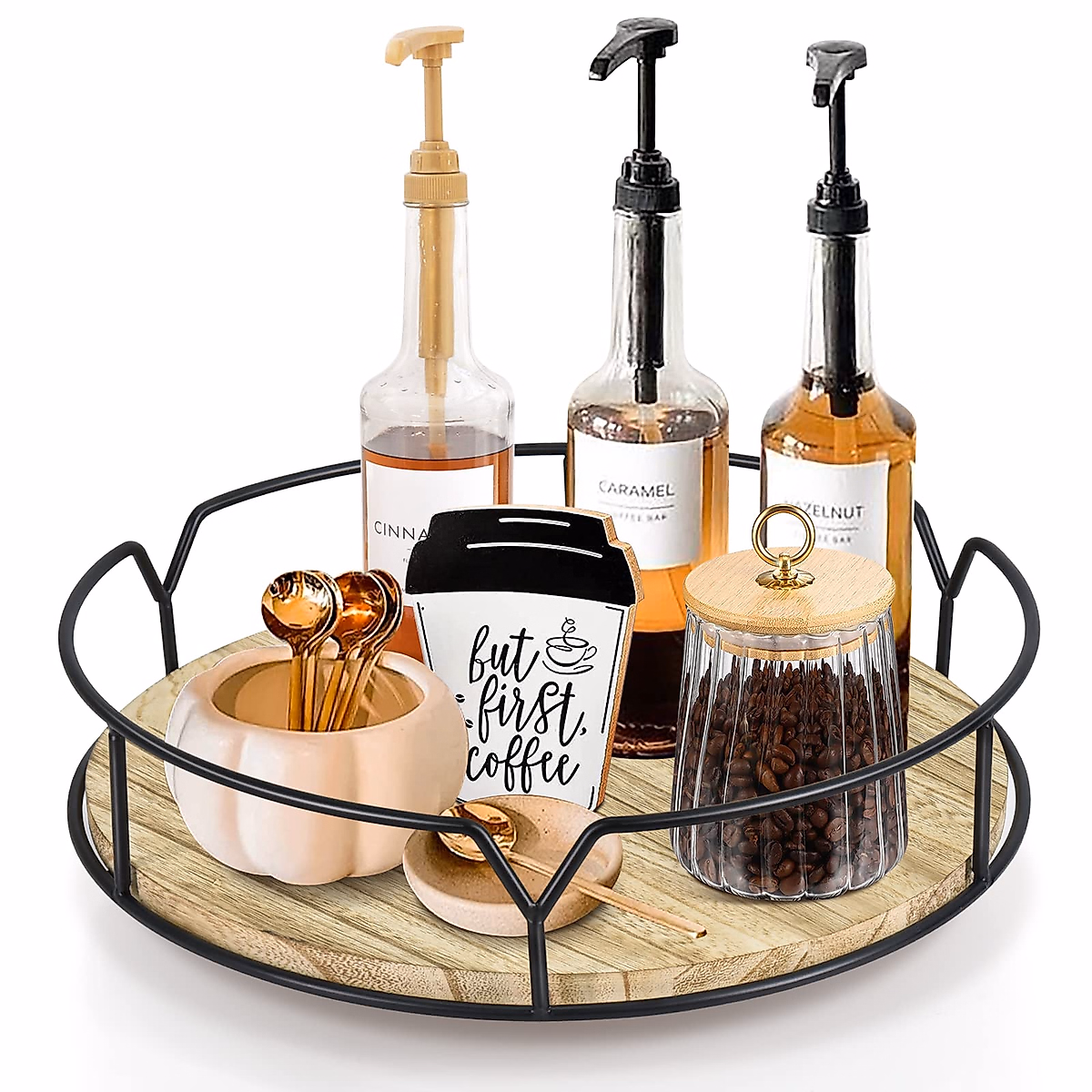 Farmhouse Lazy Susan Turntable for Cabinet,Round Serving Tray,Farmhouse Rotating Display Stand Tray for Coffee Table, for Kitchen Decor, Coffee Table Tray, Lazy Susan Cabinet Organizer