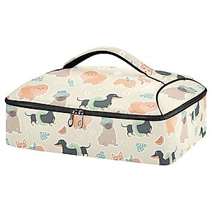 Kcldeci Insulated Thermal Food Carrier Insulated Casserole Carrier for Hot or Cold Food,Pug and Corgi on Summer Insulated Tote Bag for Potluck Cookouts Parties Picnic,Lasagna Lugger