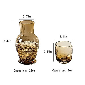 RockTrend Retro Crown Relief Clear Glass Bedside Night Water Carafe with Tumbler Glass, Pitcher And Cup Night Set
