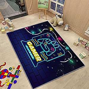 Gaming Rug for Kids Gamer Carpet Bedroom Game Controller Area Rugs Washable Non-Slip Rugs Pads Size 40 x 60in - White