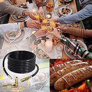 12FT Quick-Connect RV Propane Hose with 1/4" Safety Shutoff Valve and 1/4" Male Full Flow Plug, Low Pressure Quick Disconnect Propane Hose with Elbow Adapter for 17" and 22" Blackstone Griddles