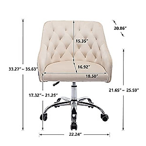 HomSof Home Desk Modern Velvet Office Computer Height Adjustable Mid-Back Task Chair, Beige, Silver Feet