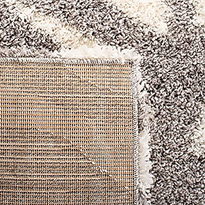 SAFAVIEH Portofino Shag Collection 6'7" Square Ivory/Grey PTS215A Zebra Abstract Non-Shedding Living Room Bedroom Dining Room Entryway Plush 2-inch Thick Area Rug