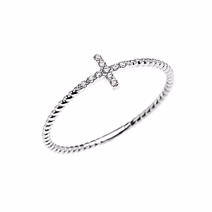 14K White Gold Diamond Accented Sideways Cross Rope Design Statement Ring (K-M Color) - Size 7