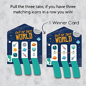 Big Dot of Happiness Blast Off to Outer Space - Rocket Ship Baby Shower or Birthday Party Game Pickle Cards - Pull Tabs 3-in-a-Row - Set of 12