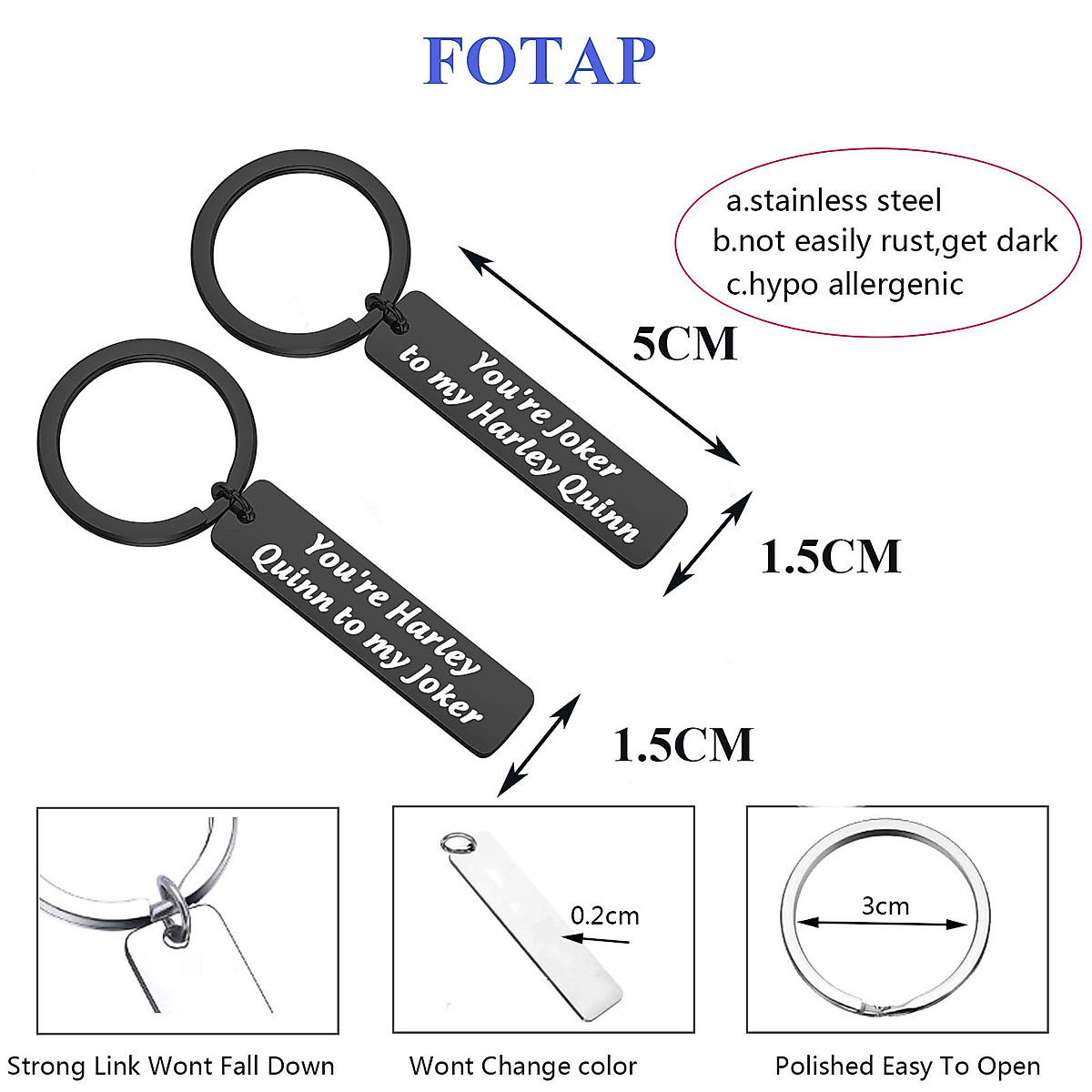 FOTAP Joker and Harley Quinn Jewelry You're Harley Quinn to My Joker Keychain Boyfriend Gift Girlfriend Gift Valentine's Day Gift (Joker Set Keychain-blk)