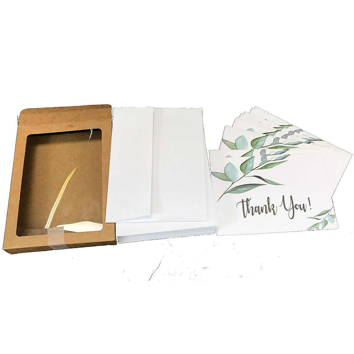 25 Greenery Thank You Cards (Flat not Foldable) With 25 Envelopes For Weddings, Engagements, Birthday, Baby or Bridal Shower, Housewarming Thanks Invites.