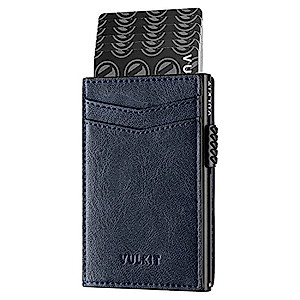 VULKIT Men's Slim Wallet Pop Up Card Holder RFID Blocking Metal Wallet Minimalist Design Holds Up to 11 Cards