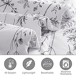 HYPREST Queen Bed in A Bag Comforter Set with Sheets, 7 Pieces White Floral Comforter Set Queen Soft Lightweight Breathable, Rustic Farmhouse Bedding Sets Queen All Season