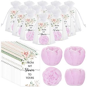 Dansib 50 Sets Rose Style Mini Soap for Wedding Party Favors Bridal Shower Baby Shower Guests Gift Keepsake Scented Soaps with Organza Bags and Cards(Purple)